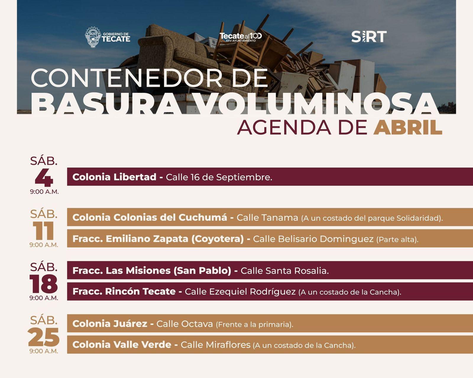 Gobierno de Tecate anuncia calendario de abril del programa “Contenedor ...